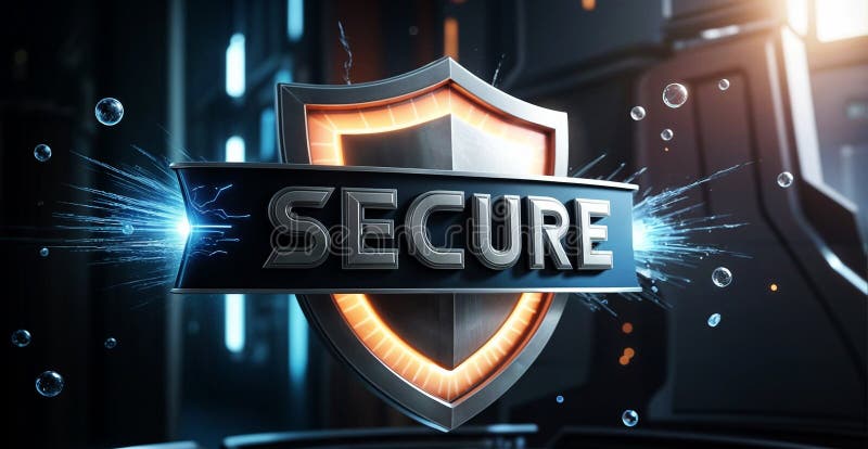 Metallic Shield with 3d Word Text "SECURE". Stock Illustration ...