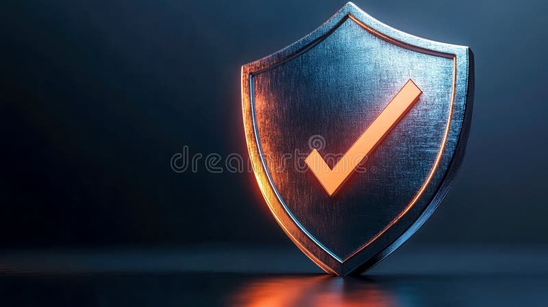 Metallic Shield Displaying a Checkmark Symbol for Security and ...