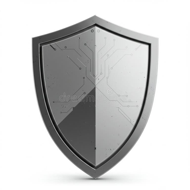 A Metallic Shield Features a Sleek, Modern Design. it is Symmetrical ...