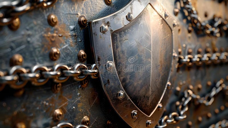 Metallic Shield Over Stylized Database with Heavy Chains Symbolizing ...