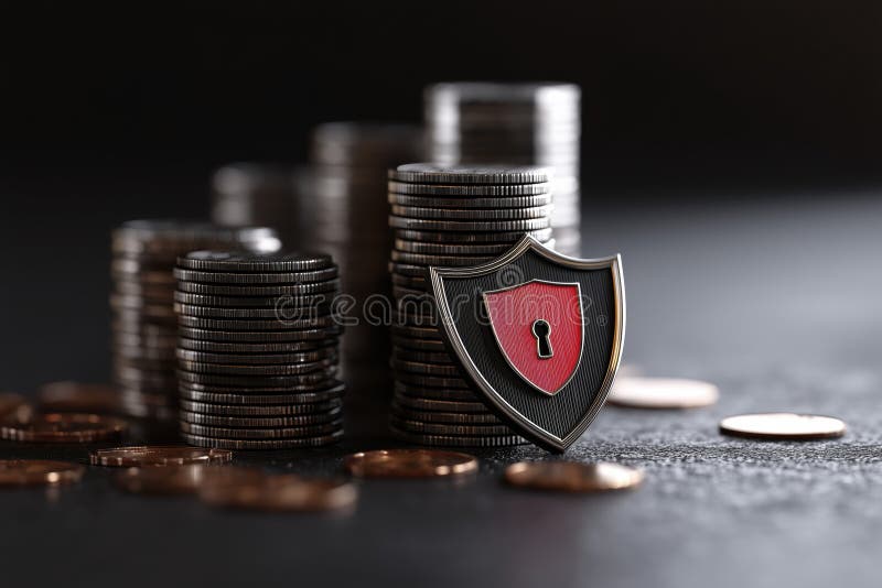 Metallic Shield Protecting Stacks of Coins Stock Illustration ...