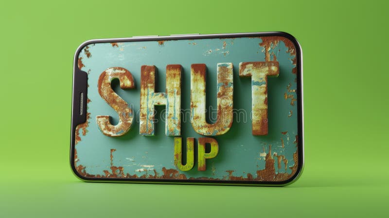 Metallic "SHUT UP" Text on Smartphone, Green Background Stock ...