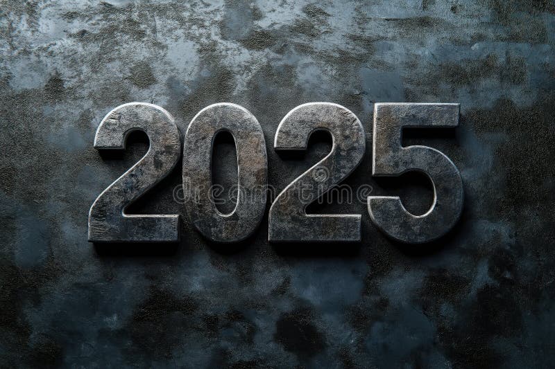 Metallic 2025 Sign on Textured Dark Surface Projecting Futuristic Vibe ...
