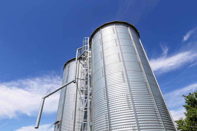 Metallic Silos in White Over the Sky Stock Image - Image of industry ...