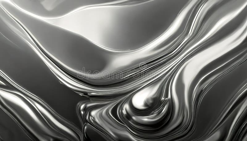 Metallic Silver Abstract Fluid Shapes with a Smooth Flowing Texture ...