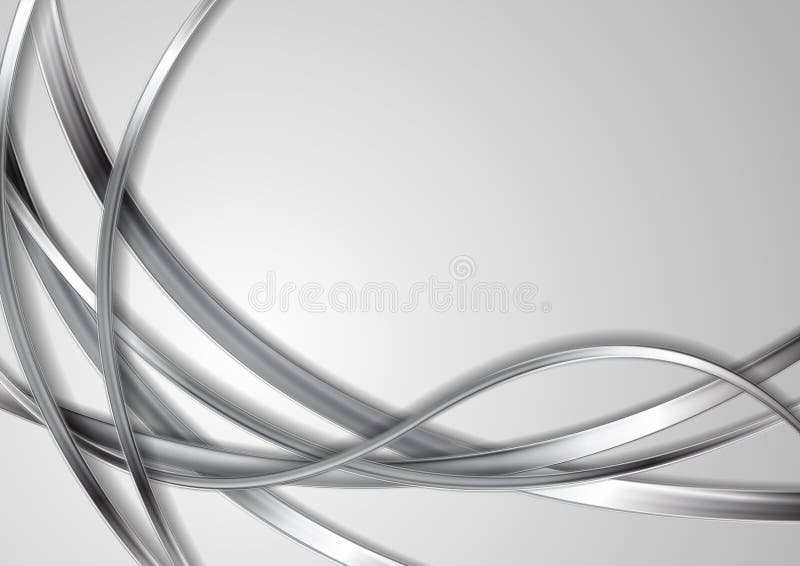 Metallic Silver Abstract Waves on Grey Background Stock Vector ...