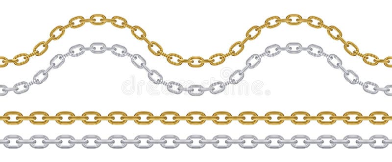 Metallic Silver and Gold Chain. Realistic Vector Seamless Wavy and ...