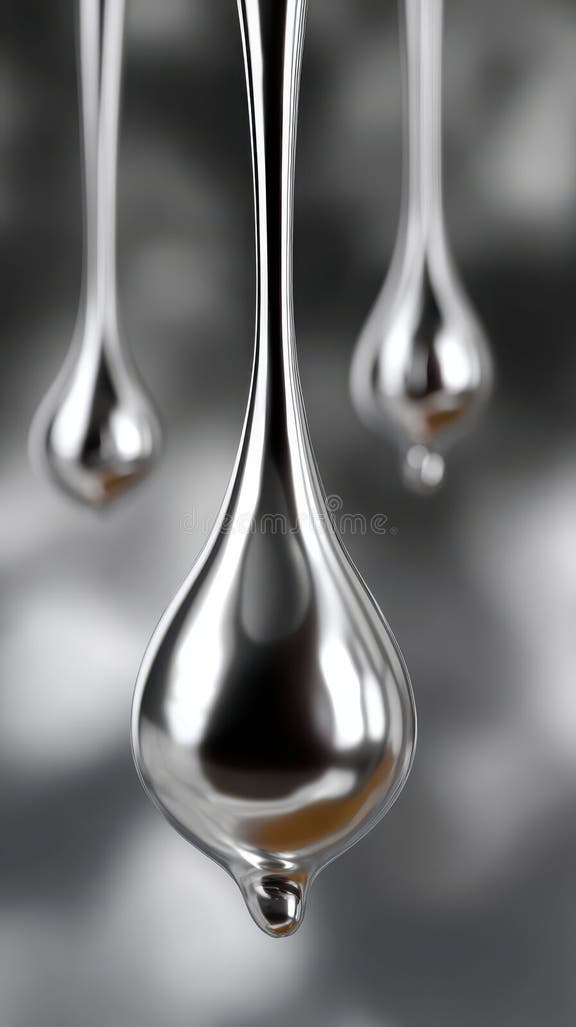 Metallic Silver Liquid Blobs Create an Abstract Composition on a ...