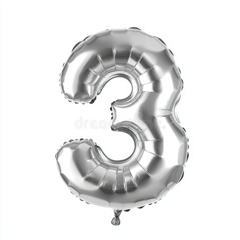 Metallic Silver Number Three Balloon Floating in Air Stock Illustration ...