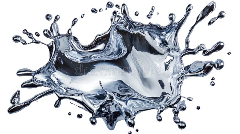 Metallic Silver Paint Splash with Glossy Reflections, Floating in Mid ...