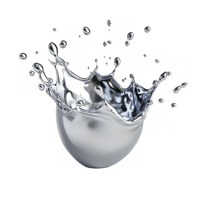 Metallic Silver Paint Splash with Glossy Reflections, Floating in Mid ...