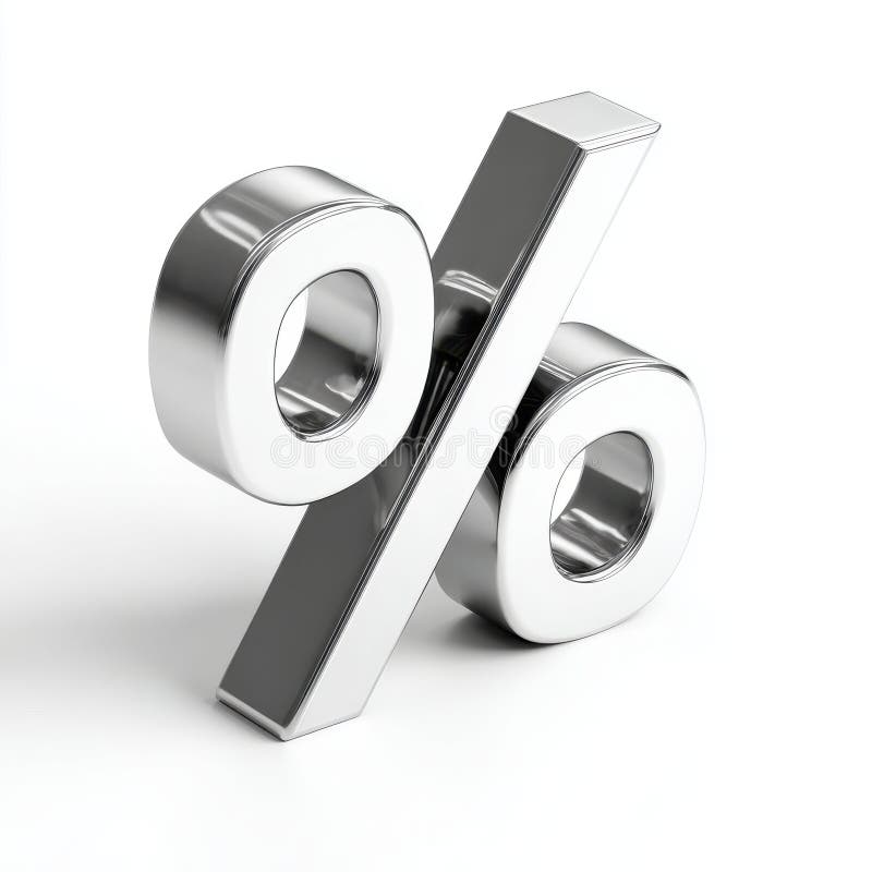 Shiny Silver Percentage Symbol with Clean Background and Dramatic Lighting Stock Illustration ...