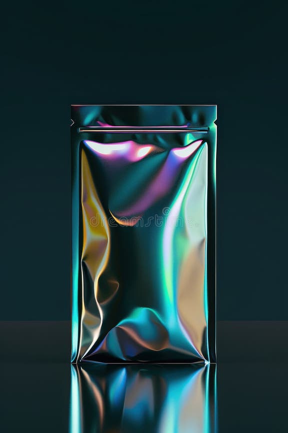 Futuristic Silver Pouch Mockup with Gradient Holographic Pattern on ...