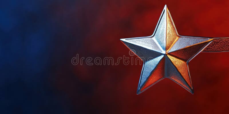 Metallic Silver Star on Reflective Red and Blue Background. Silver Star ...
