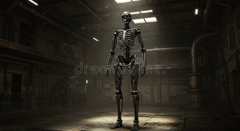 Metallic Skeleton in Industrial Setting 3d Render Stock Image - Image ...