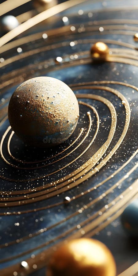 Metallic Sphere Surrounded by Glittering Objects Stock Illustration ...