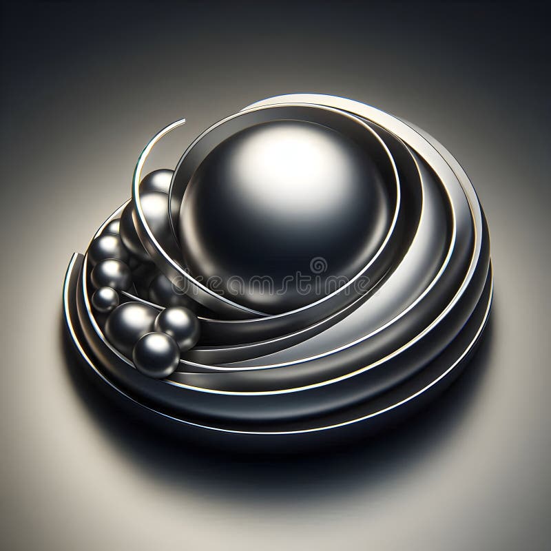 Metallic Sphere Surrounded by Rings and Small Spheres Creating Abstract ...