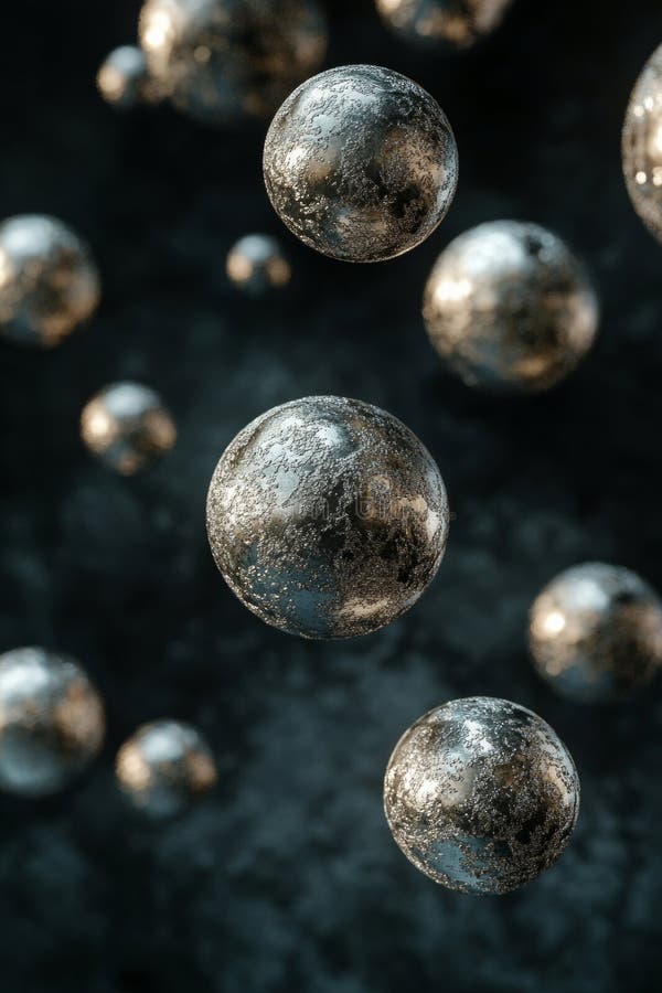 Metallic Spheres Floating in Dark Abstract Space with Textured Surface ...
