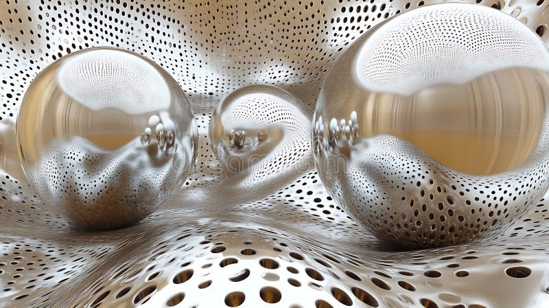 Metallic Spheres Resting on Perforated Wavy Surface Stock Illustration ...