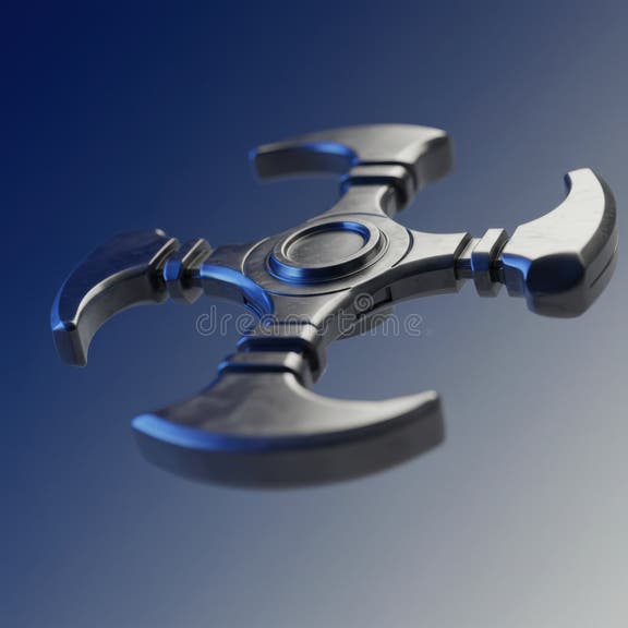 Metallic Spinner Fidget Toy on Blue Gradient Background Stock ...