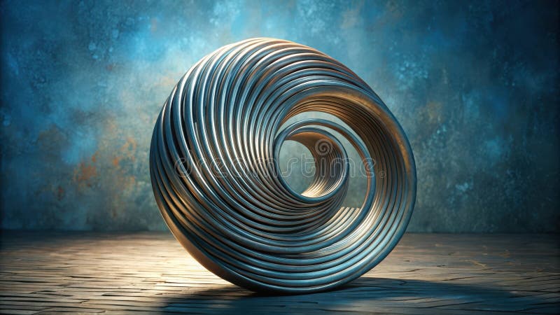 Metallic Spiral Sculpture on Dark Background Abstract Design Element ...