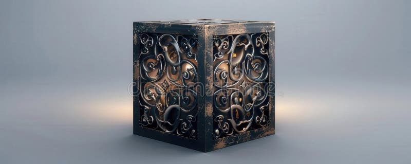 Metallic Square Box, Intricate Geometric Engravings, 3D Render ...