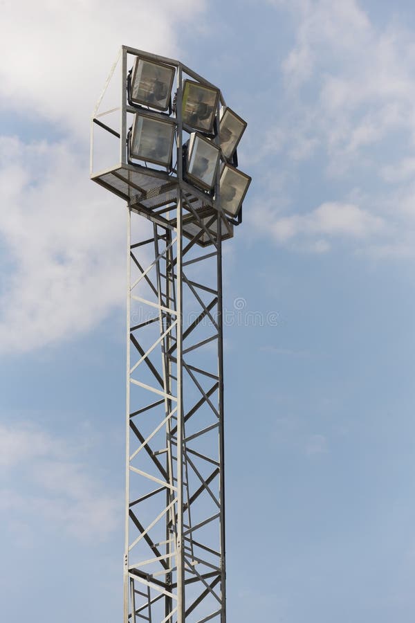 Metallic Stadium Light Post Over a Blue Sky Stock Image - Image of ...