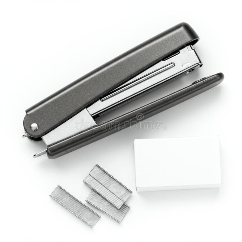 A Metallic Stapler with a Sleek Design is Positioned Alongside Several ...