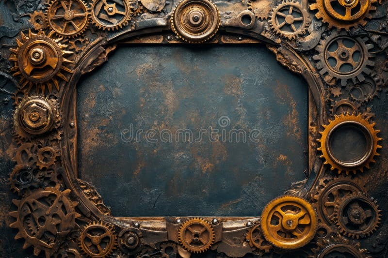 ?Metallic Steampunk Frame Border Made of Gears and Cogwheels Creating an Empty Space for Text ...