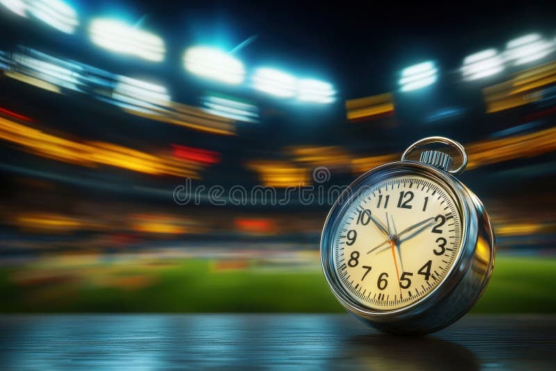 Metallic Stopwatch Reflecting Bright Lights in Stadium with Bokeh ...