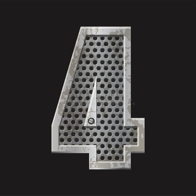 Metallic Style Silver Number Four. Iron Number 4 Isolated Stock Vector ...