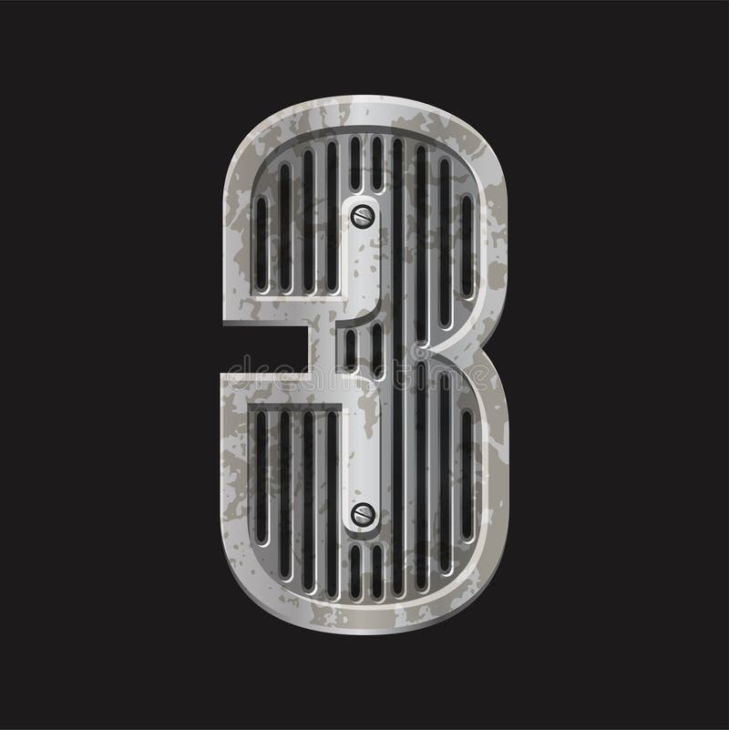 Metallic Style Silver Number Three. Iron Number 3 Isolated in Vector ...