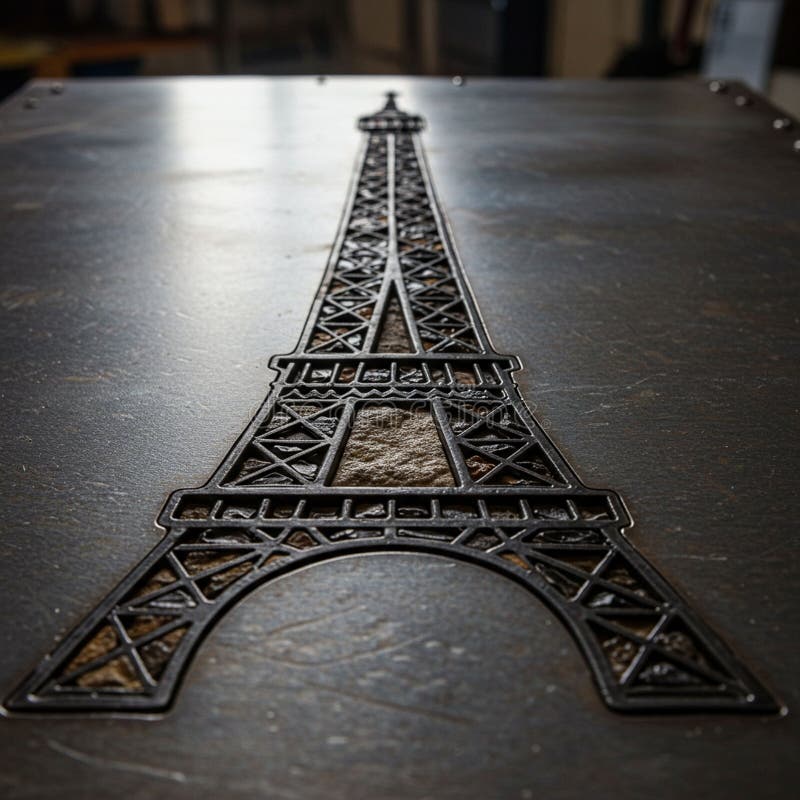 A Metallic Surface Features an Intricate Cutout Shaped Like the Eiffel ...