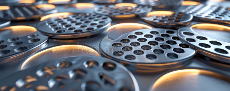 A Metallic Surface with a Series of Overlapping Circular Panels, Each ...