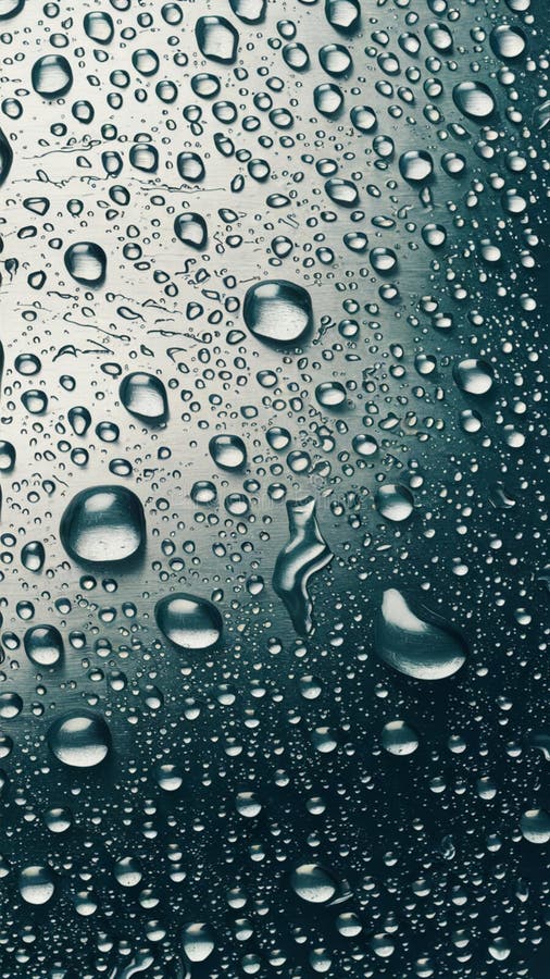 Metallic Surface with Water Droplets Reflecting Light, Creating a ...