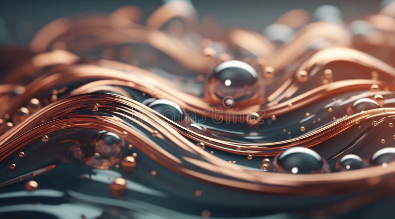 Metallic Swirl with Copper Spheres Stock Photo - Image of fluid, waves ...