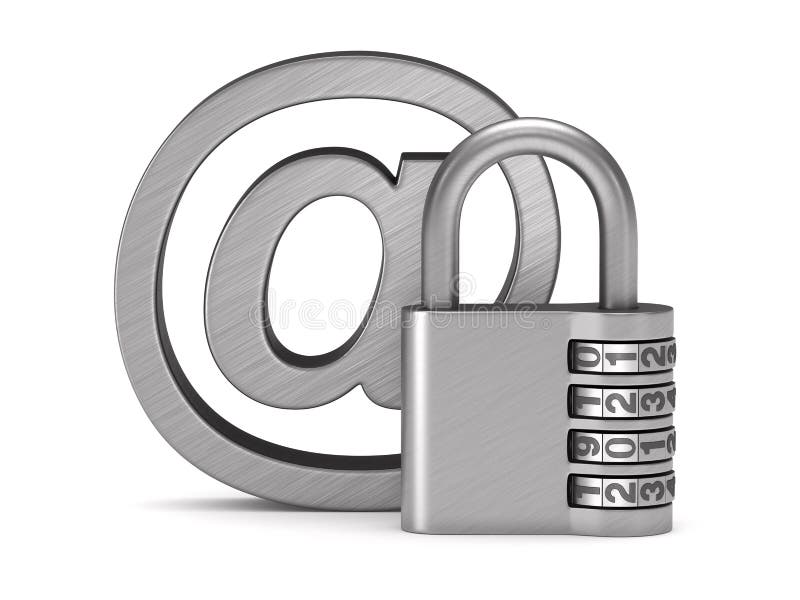 Metallic Symbol Email and Padlock on White Background. Isolated 3D ...