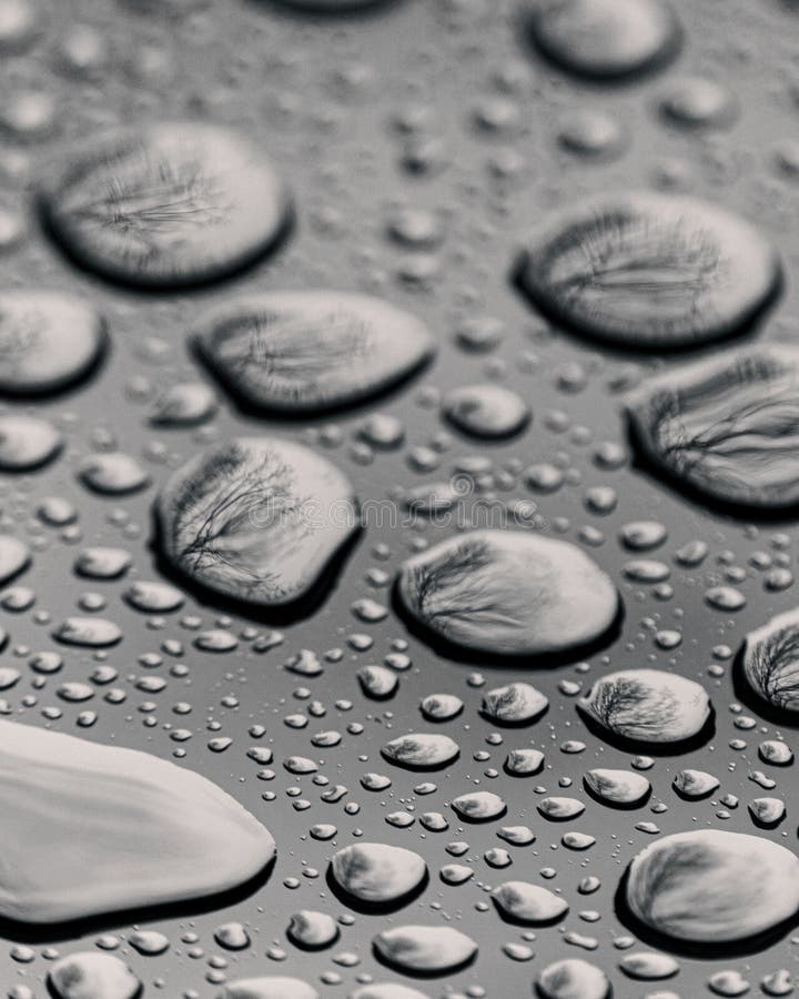 Metallic Table Surface with Multiple Water Droplets Scattered Across it ...
