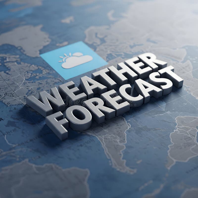 Metallic Text WEATHER FORECAST Over a Map with a Partly Cloudy Icon ...