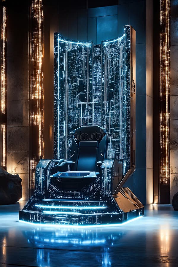 A Metallic Throne with Glowing Details Stands Out in a Sleek, Tech ...