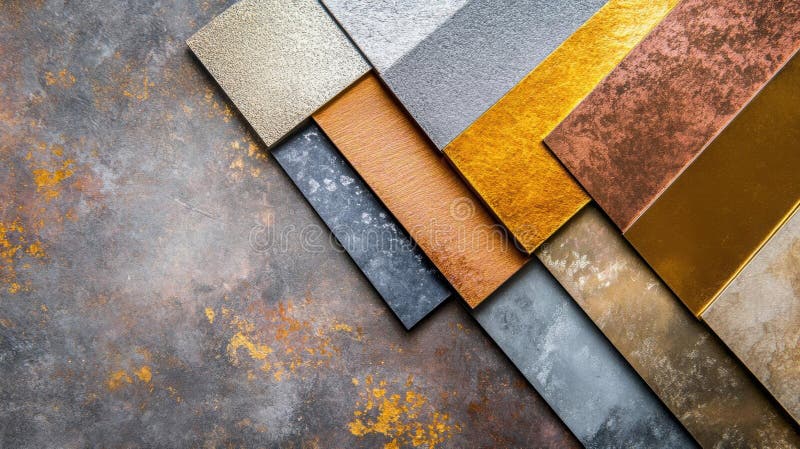 Metallic Tile Samples, a Spectrum of Gold, Copper, and Silver Stock ...