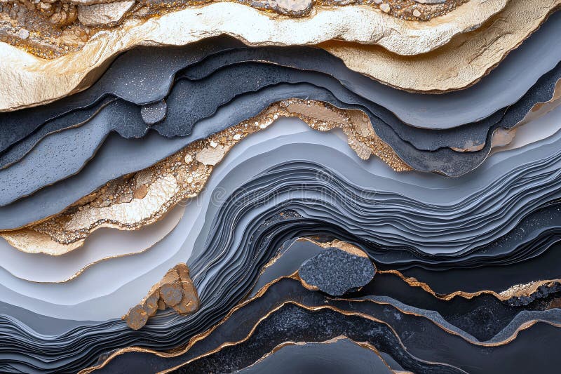 Metallic Toned Layered Organic Forms Creating Sculptural Abstract ...