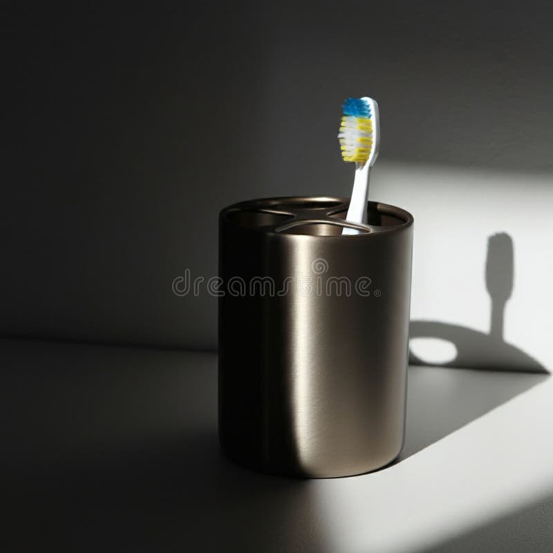 A Metallic Toothbrush Holder with a Cylindrical Shape, Featuring a ...