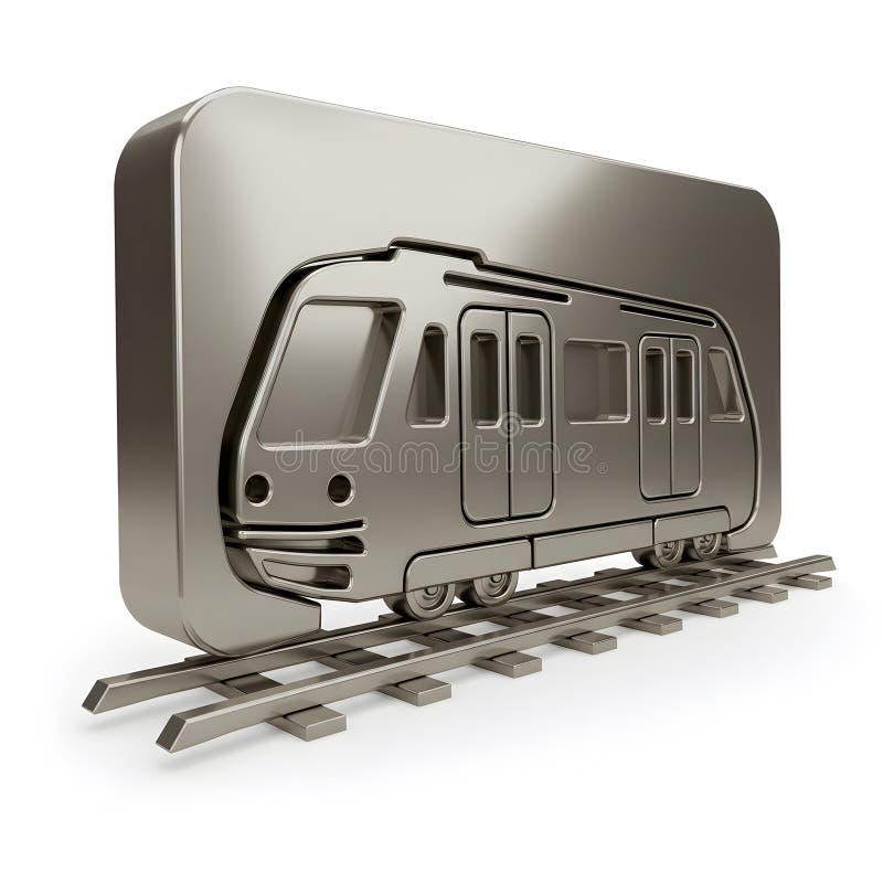 Metallic Train Icon on Tracks: 3D Render of Modern Railway ...
