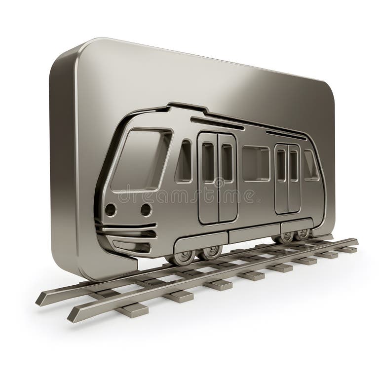 Metallic Train Icon on Tracks: 3D Render of Modern Railway ...