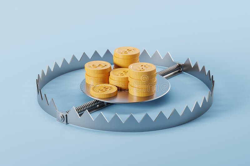 Metallic Trap with Money on Blue Background Stock Illustration ...