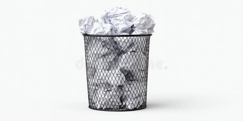 The Metallic Trash Bin Overflowing with Crumpled Paper Waste in an ...