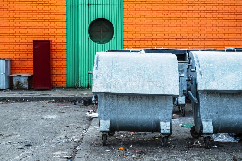 Metallic Trash Container Dumpsters on the Street Stock Photo - Image of ...