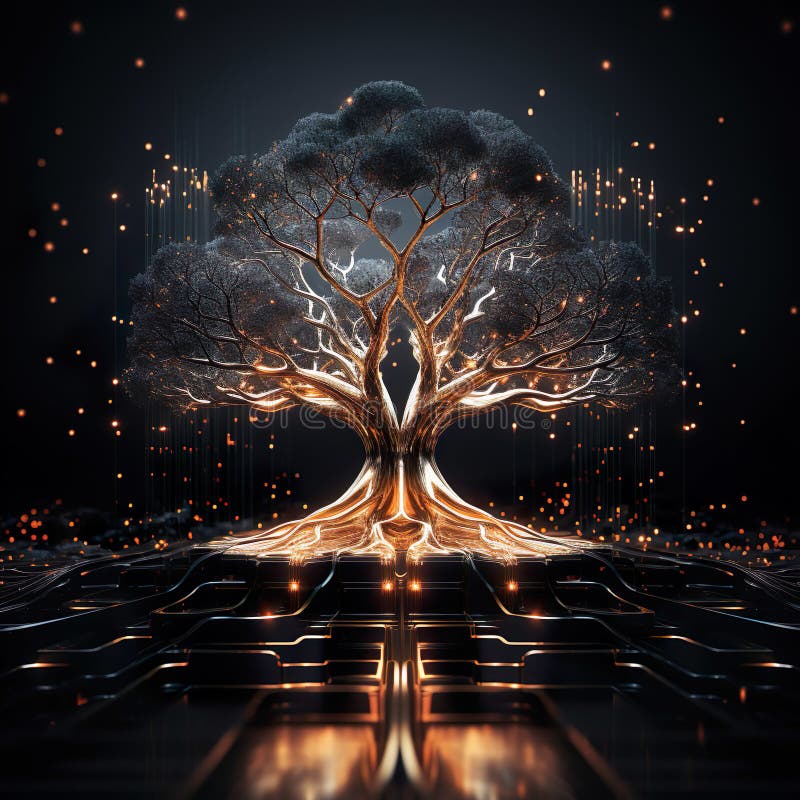 Metallic Tree of Neurons, Black Background, Cybertech, Generative AI ...