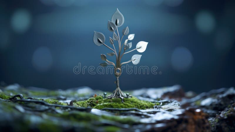 Metallic Tree Sculpture on Mossy Ground Stock Illustration ...